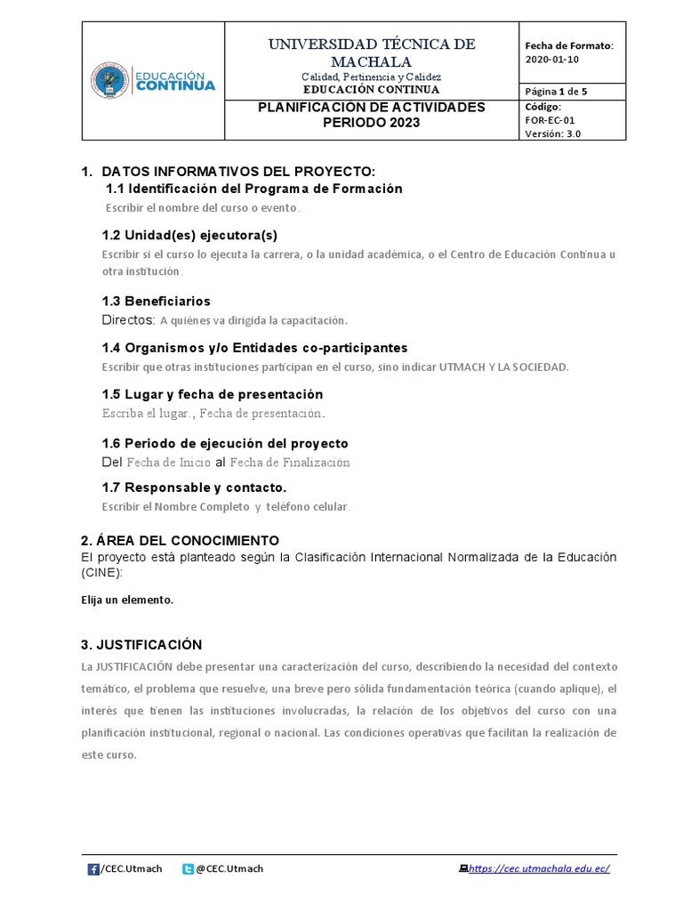 FORMATO DE PROYECTOS DE EDUCACION CONTINUA 2 xB60wuV | PDF | Educación ...
