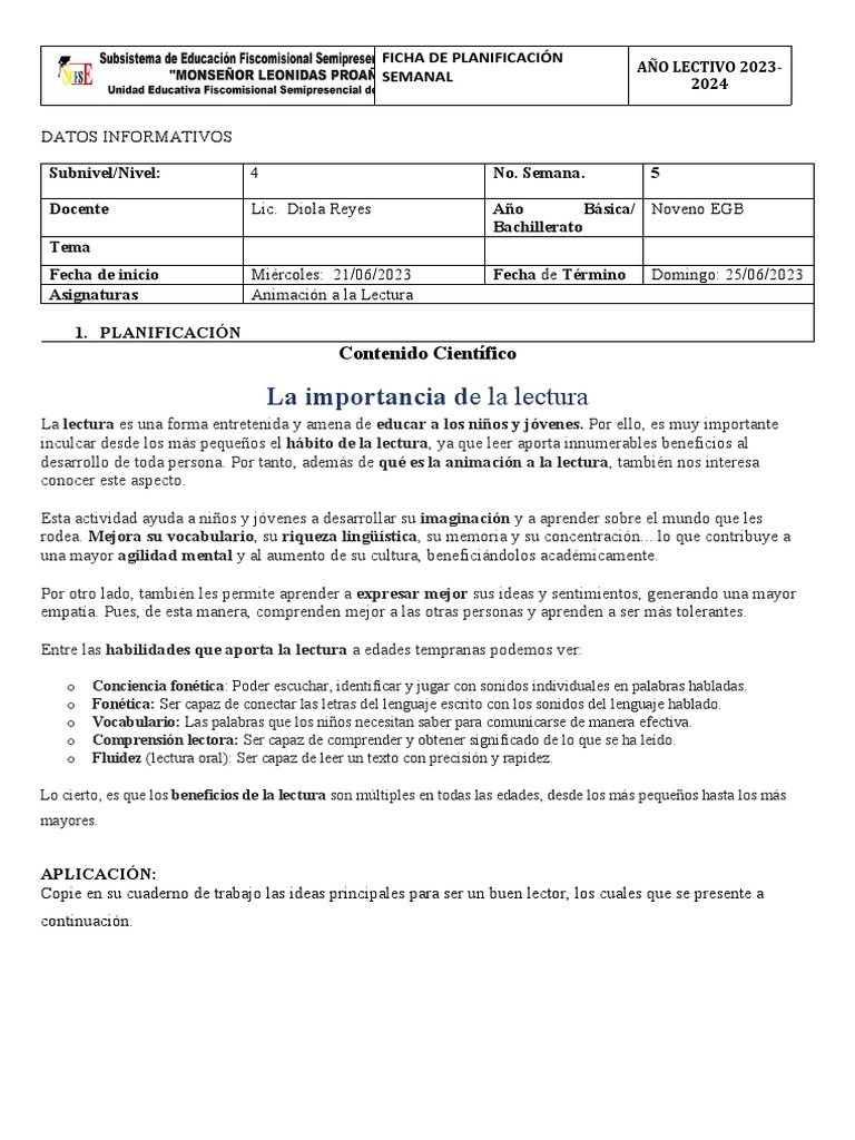 9no. EGB. Animacion A La Lectura 2 | PDF | Comprensión lectora ...