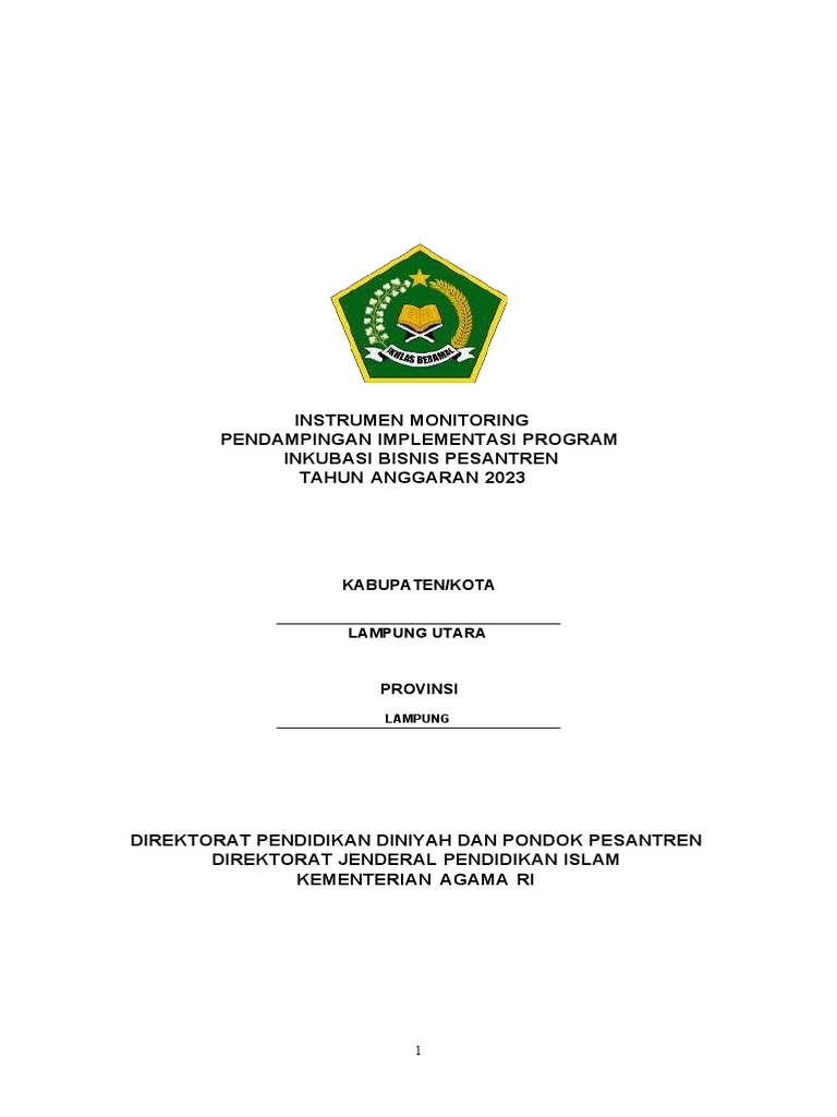Instrumen Monitoring Pendampingan Implementasi Program Inkubasi Bisnis Pesantren1 | PDF