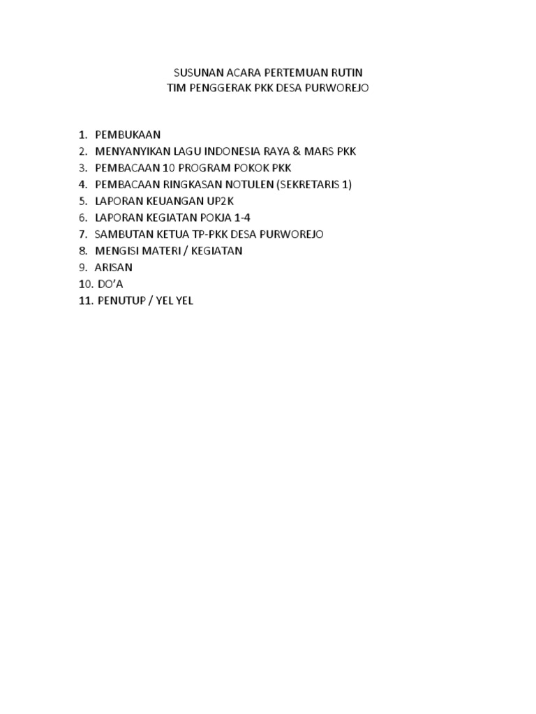 Susunan Acara Pkk | PDF