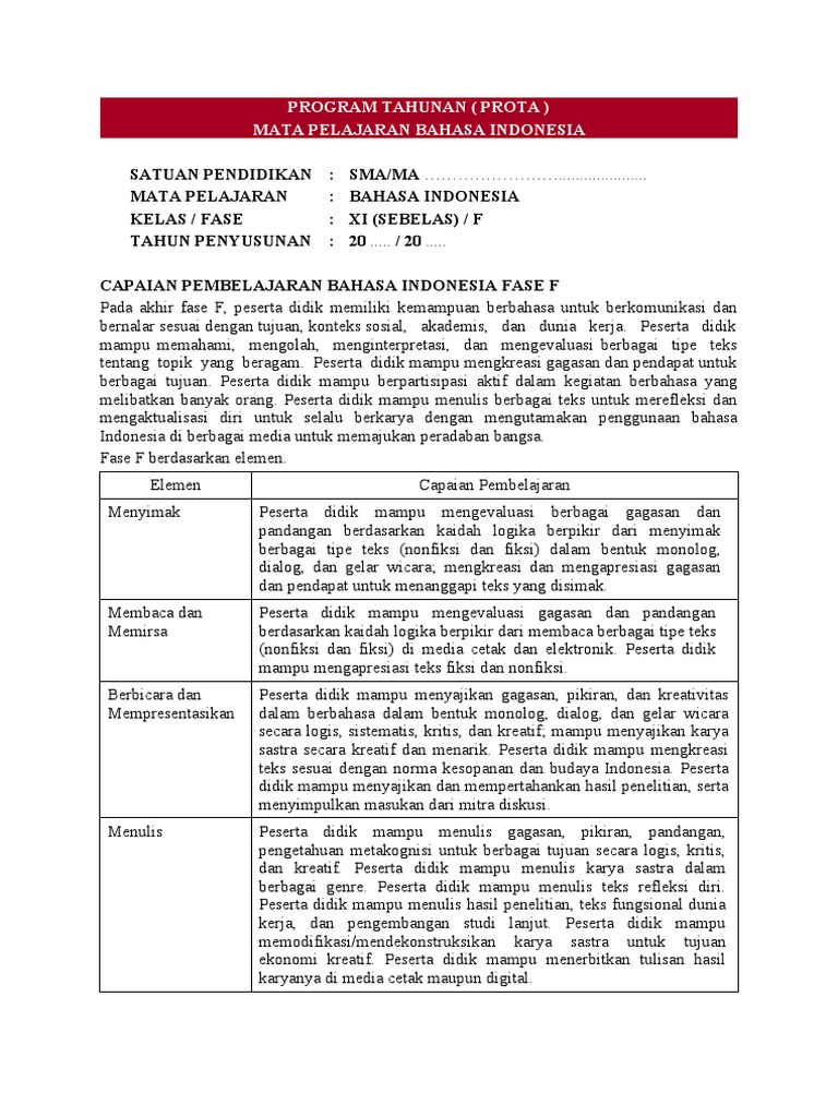 PROTA - Bahasa Indonesia 11 | PDF