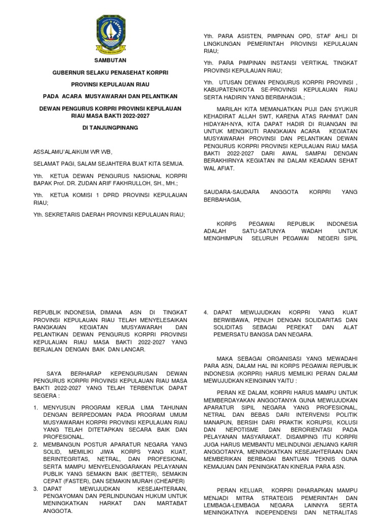 Sambutan Gub Korpri | PDF