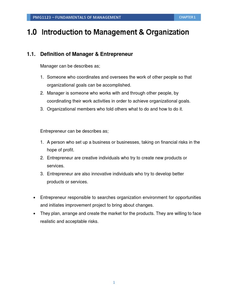 CHAPTER 1 - Introduction To Management | PDF | Business