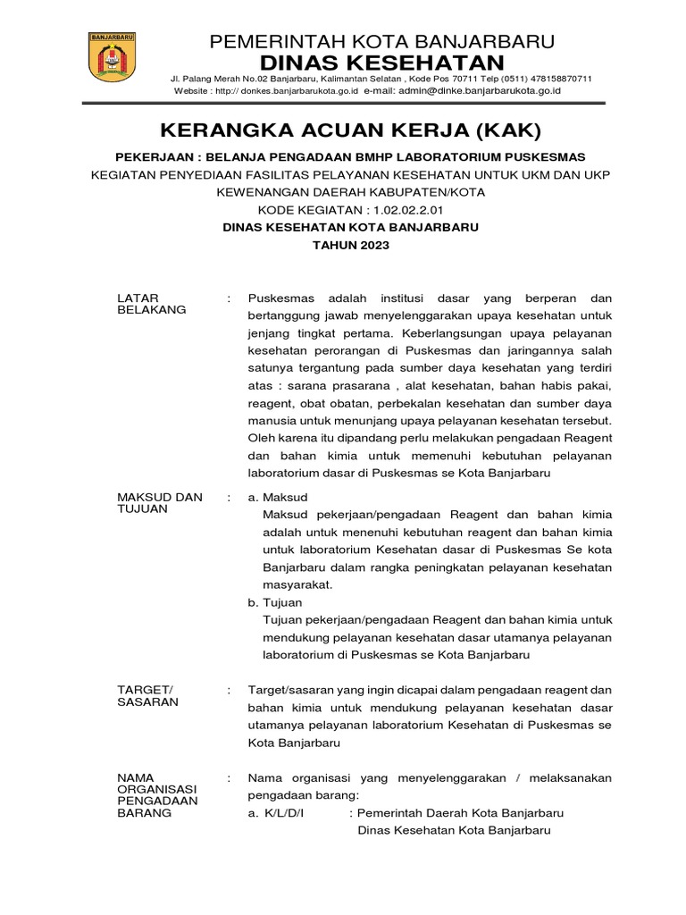 KAK Belanja Pengadaan BMHP Laboratorium Puskesmas - 2 | PDF