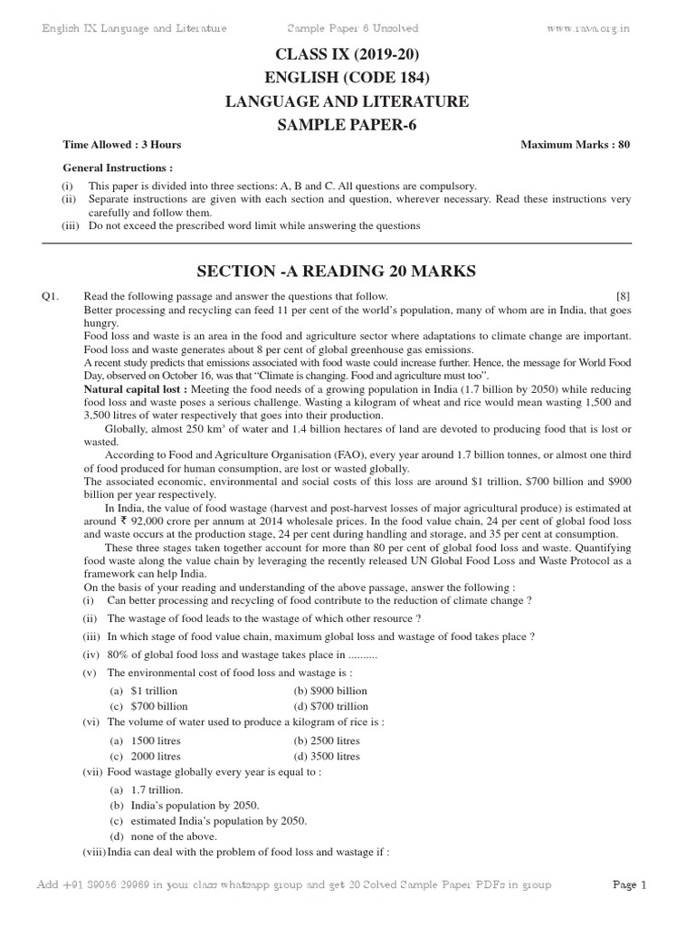 English Worksheet For Class 10 | PDF | Agriculture