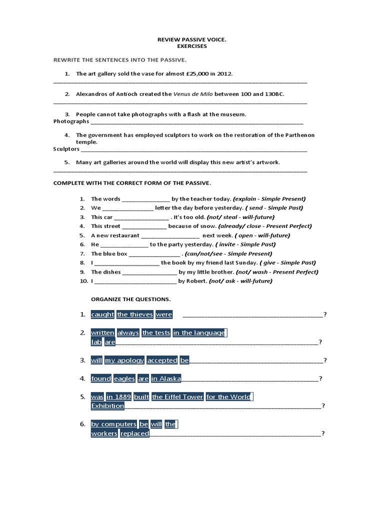 Passive Voice Exercises and Review | PDF | Linguistics