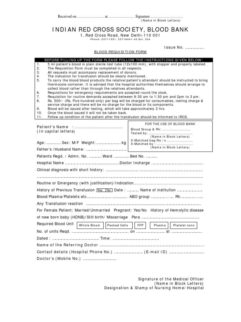 Blood Requisition Form Guidelines | PDF | Serology | Clinical Medicine