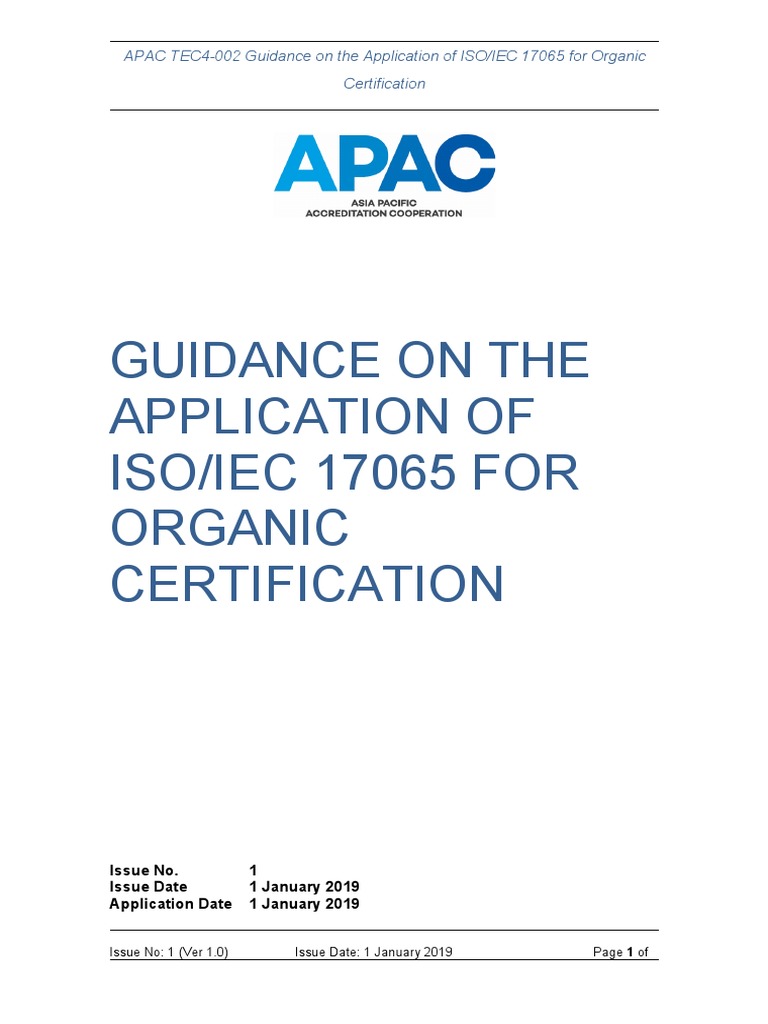 APAC - Guidance For Organic Certification | PDF | Certification | Verification And Validation