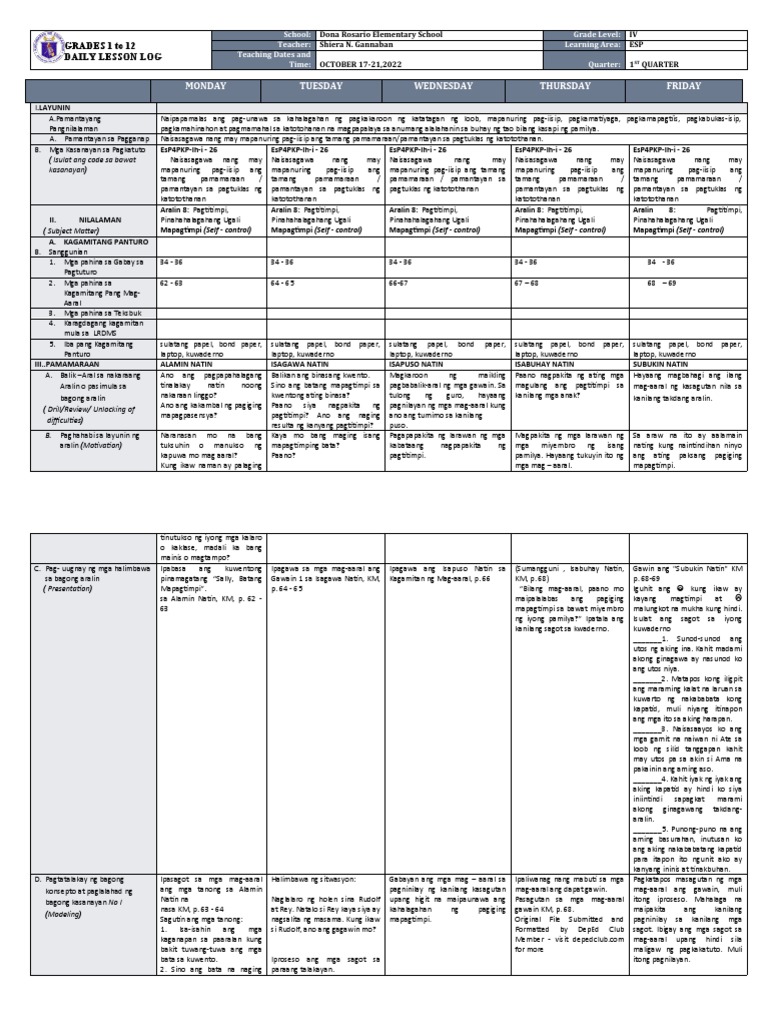 DLL Esp-4 Q1 W9 | PDF