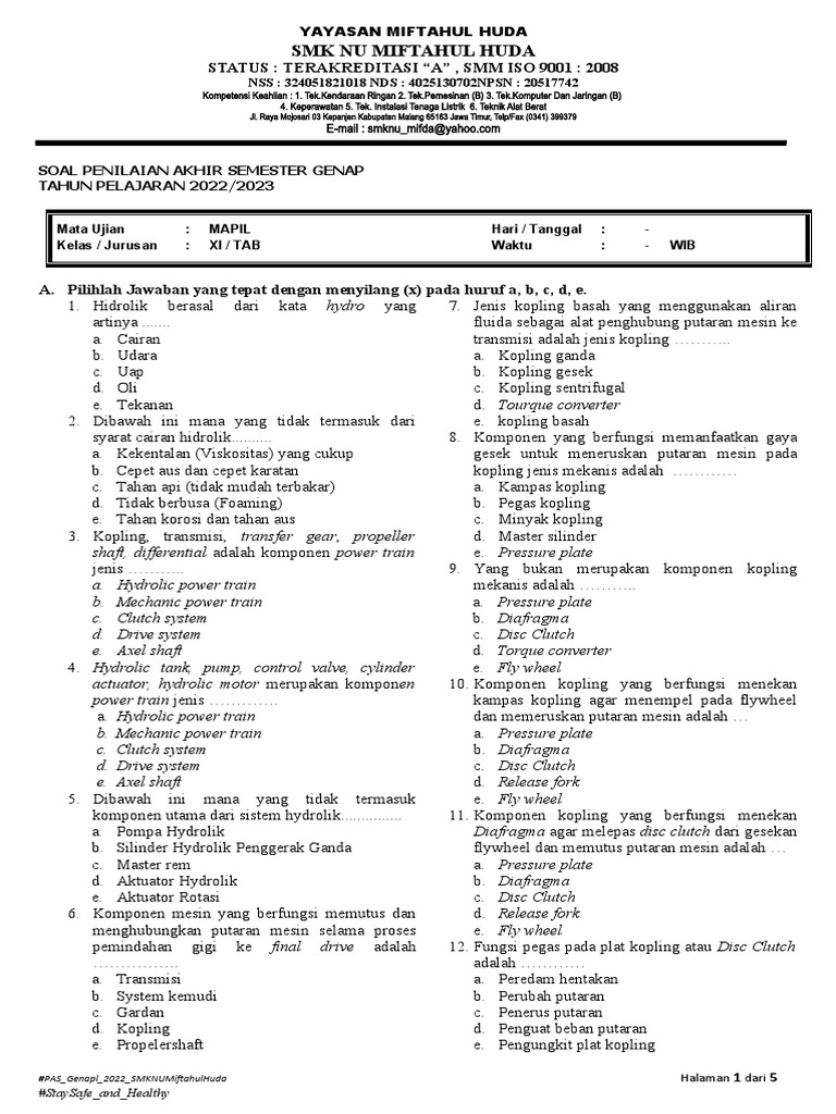 Uas Genap Mapil Xi Tab | PDF