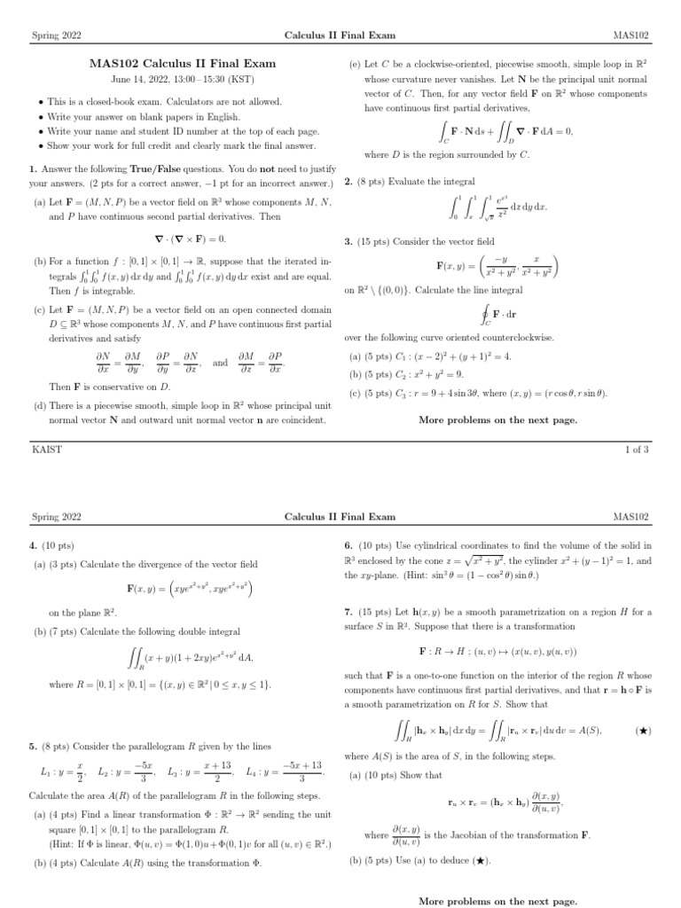 MAS102 Calculus II Final Exam | PDF | Mathematical Concepts | Calculus