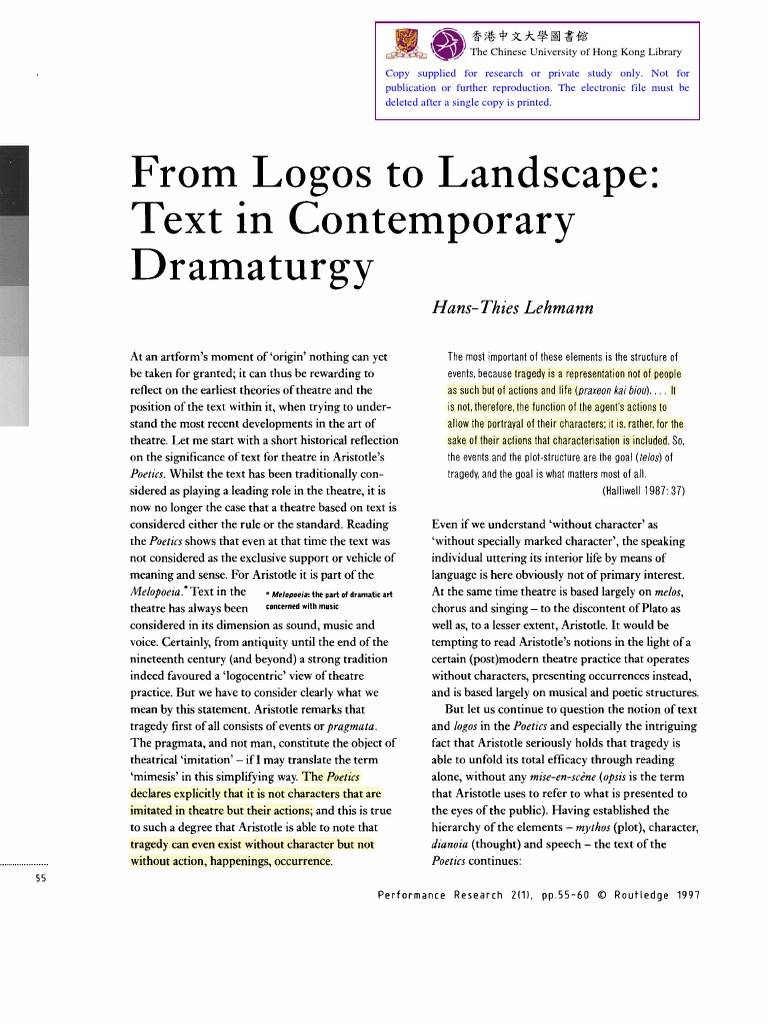 From Logos To Landscape - Text in Contemporary Dramaturgy - PR1997 ...