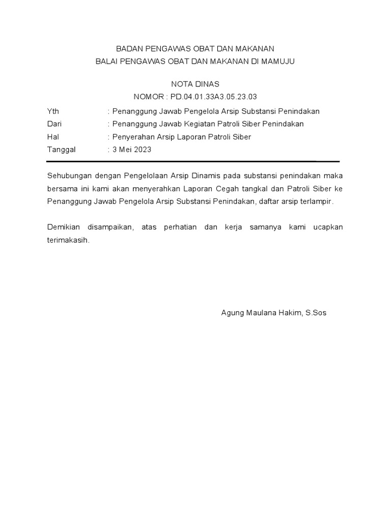Nota Dinas Permintaan Laporan Arsip | PDF
