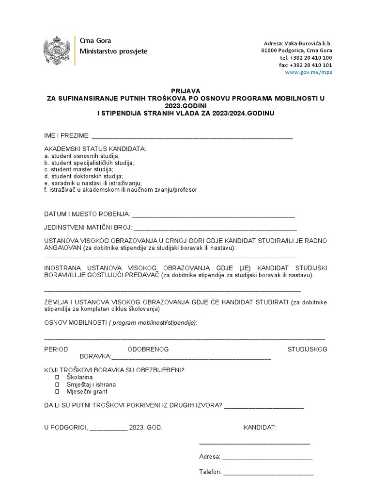 3 Prijava Sufinansiranje Putnih Troskova 2023 | PDF