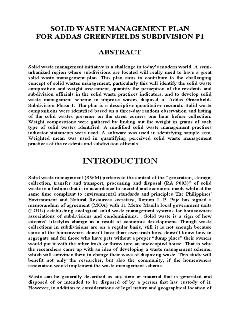 Solid Waste Management Plan Addas Greenfields | PDF | Waste | Waste ...