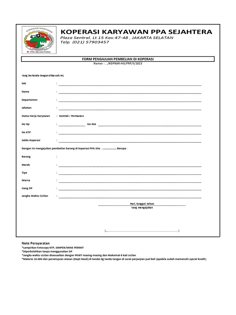 Form Pengambilan Barang Koperasi | PDF