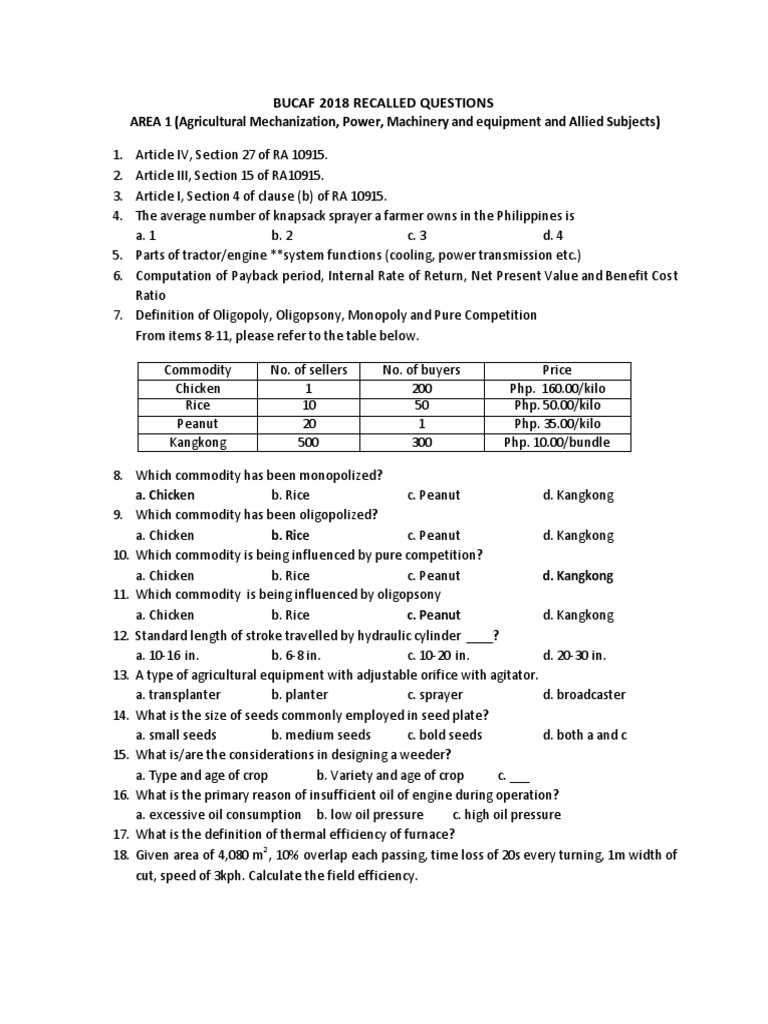 BUCAF 2018 Agricultural Exam Questions | PDF | Aquifer | Pump