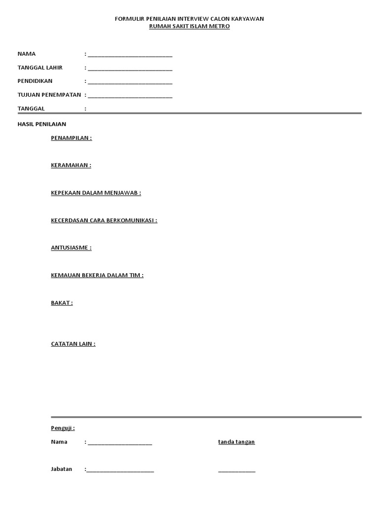 Formulir Penilaian Interview Calon Karyawan | PDF