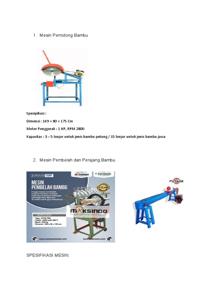 Harga dan Spesifikasi Mesin Bambu | PDF | Griya & Taman
