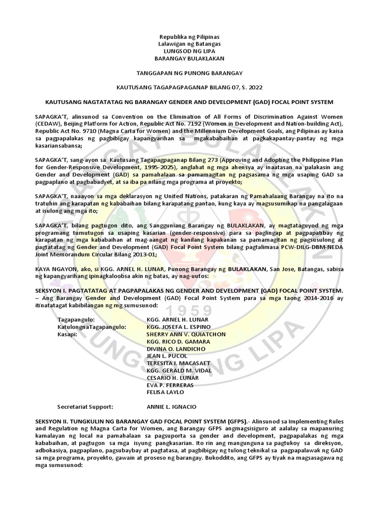 E.O. NO.07-2022 GAD FOCAL A | PDF