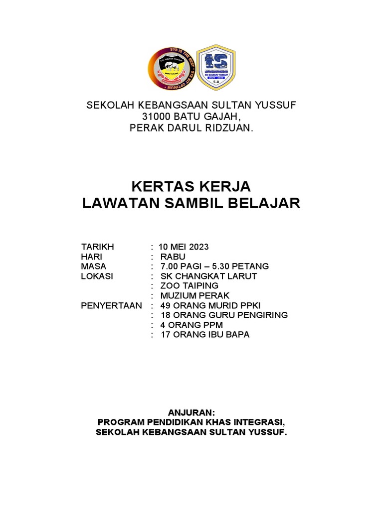 Kertas Kerja Lawatan Ke Taiping 2023 | PDF