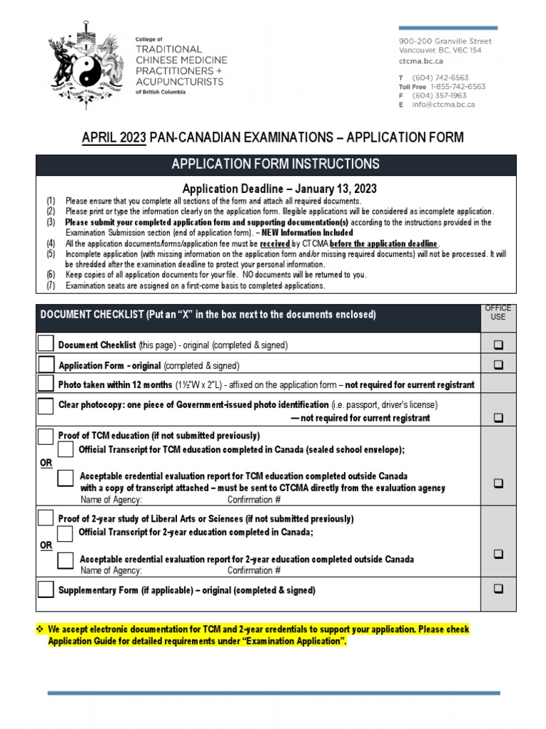 2023 April Pce Application Form | PDF | Traditional Chinese Medicine | Acupuncture