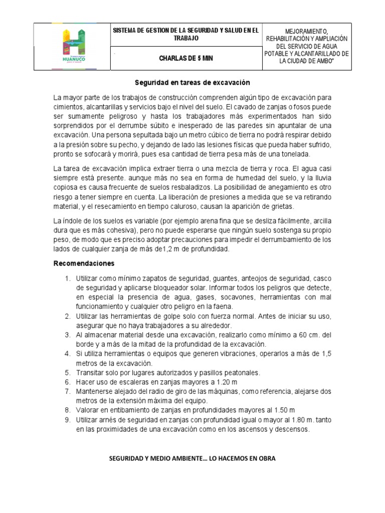 Seguridad en Tareas de Excavacion | PDF | Agua