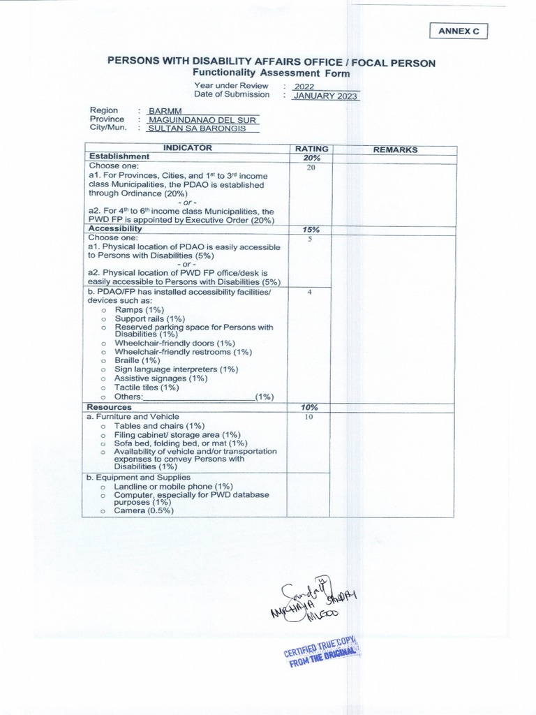4.1 PDAO Functionality Assessment Form (Annex C From MILG MC 2021-041 ...