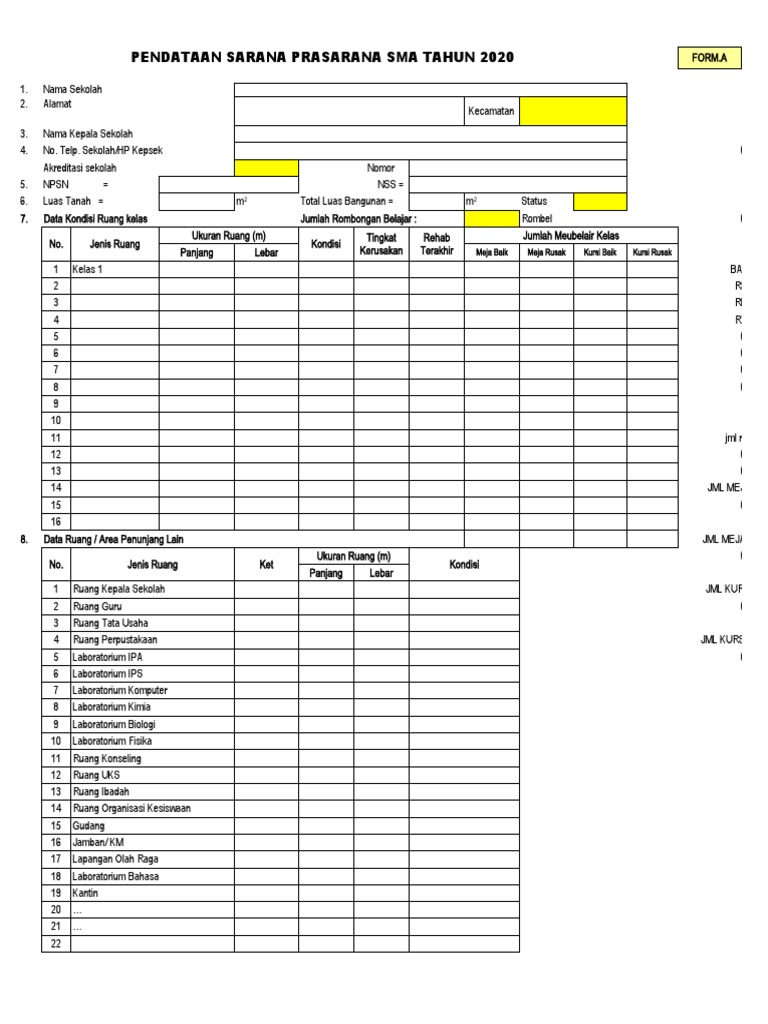 FORM Pendataan Sarpras | PDF