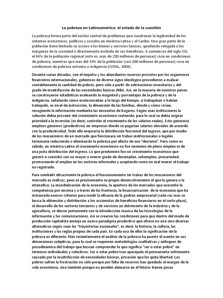 La Pobreza en Latinoamerica | PDF | Pobreza | Pobreza e indigencia