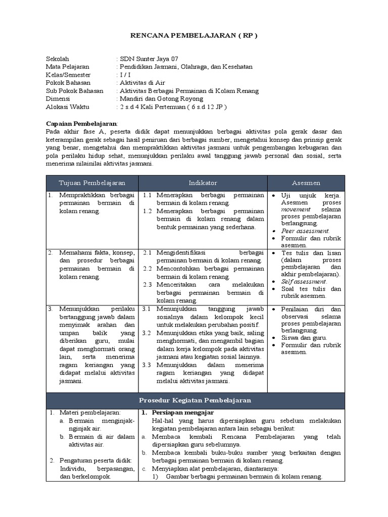 06 RP Aktivitas Pengenalan Air - SD I - 01!07!2022 - Noufal | PDF