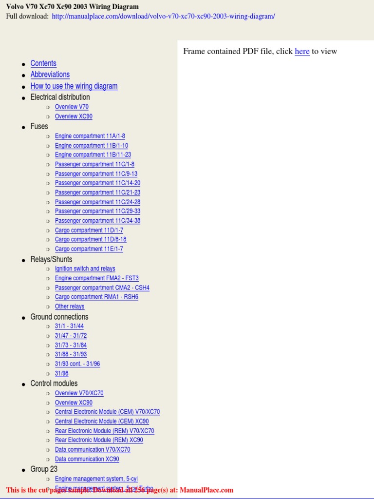 Volvo v70 Xc70 Xc90 2003 Wiring Diagram | PDF | Road Transport | Vehicle Technology