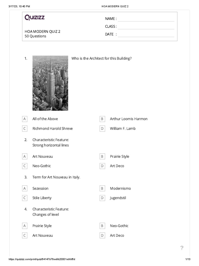 Hoa Modern Quiz 2 | PDF | Art Nouveau | Art Deco