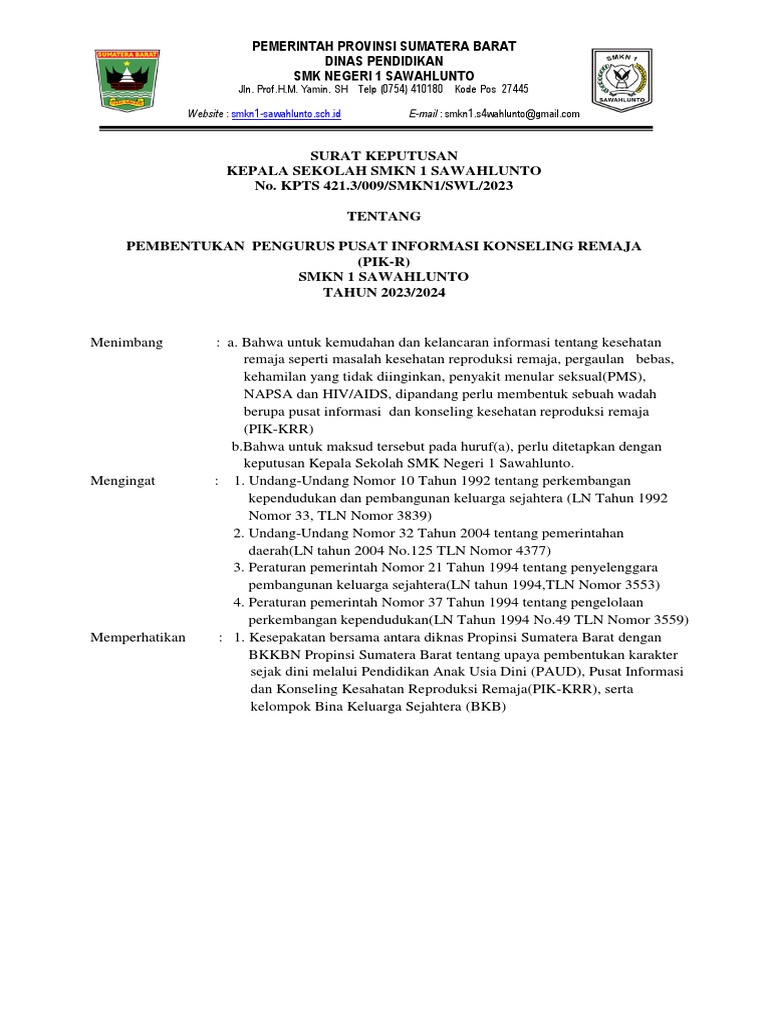 SK Pik R - SMKN 1 Sawahlunto 2023-2024 | PDF | Kesehatan Holistik