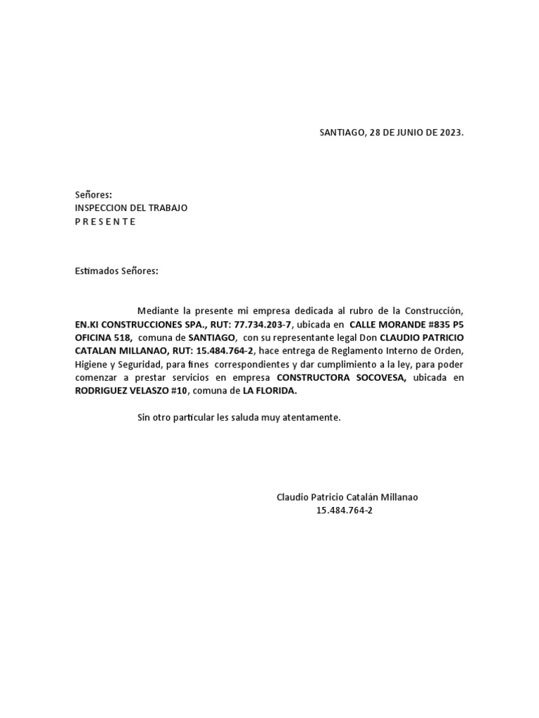 Carta Inspeccion Del Trabajo | PDF