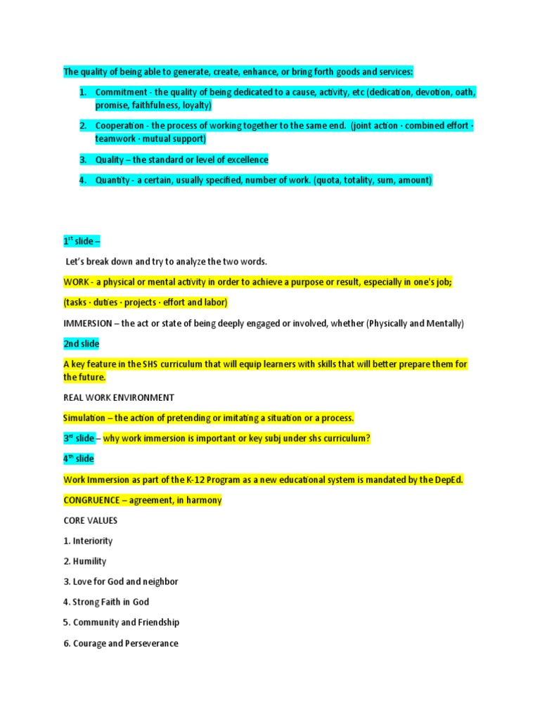 Handout 1 - Introduction To Work Immersion | PDF