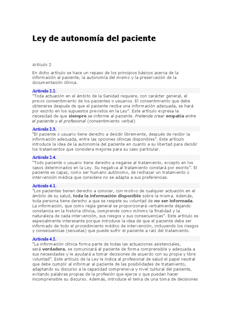 Ley de autonomía del paciente | PDF | Cuidados paliativos | Cuidado de ...