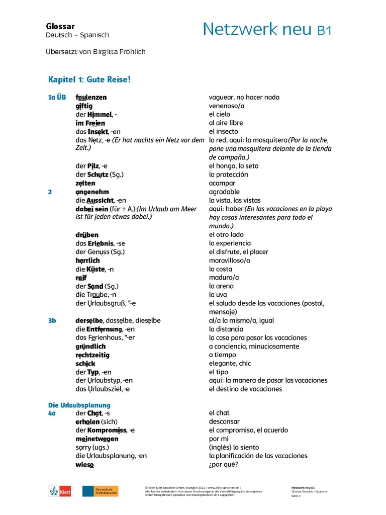 NWN B1 Glossar Spanisch | PDF