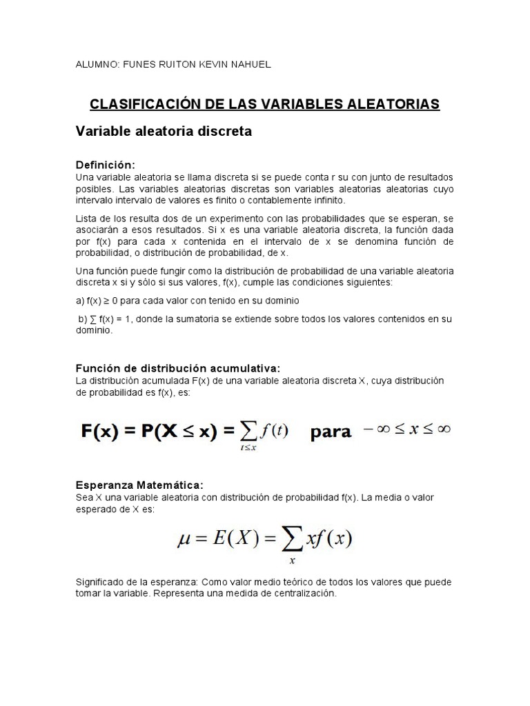 Investigacion Variables Aleatorias Kevin | PDF | Variable aleatoria ...