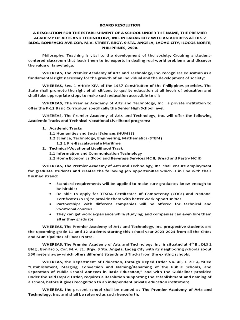 Board Resolution | PDF