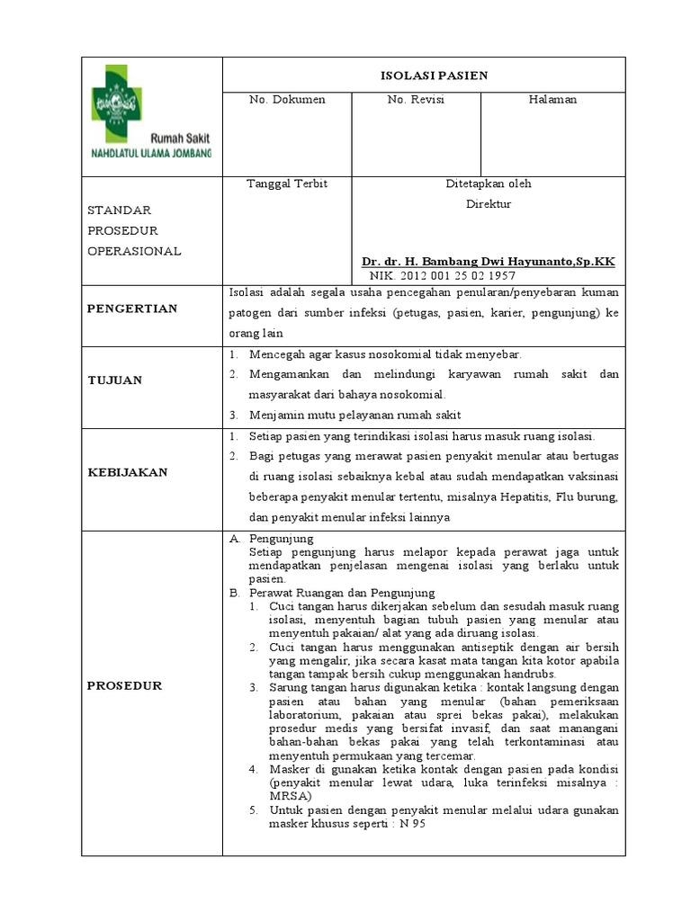 Prosedur Isolasi Pasien | PDF