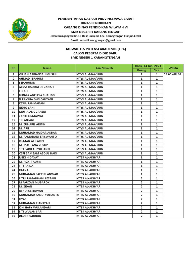 Jadwal Tpa 2023 | PDF