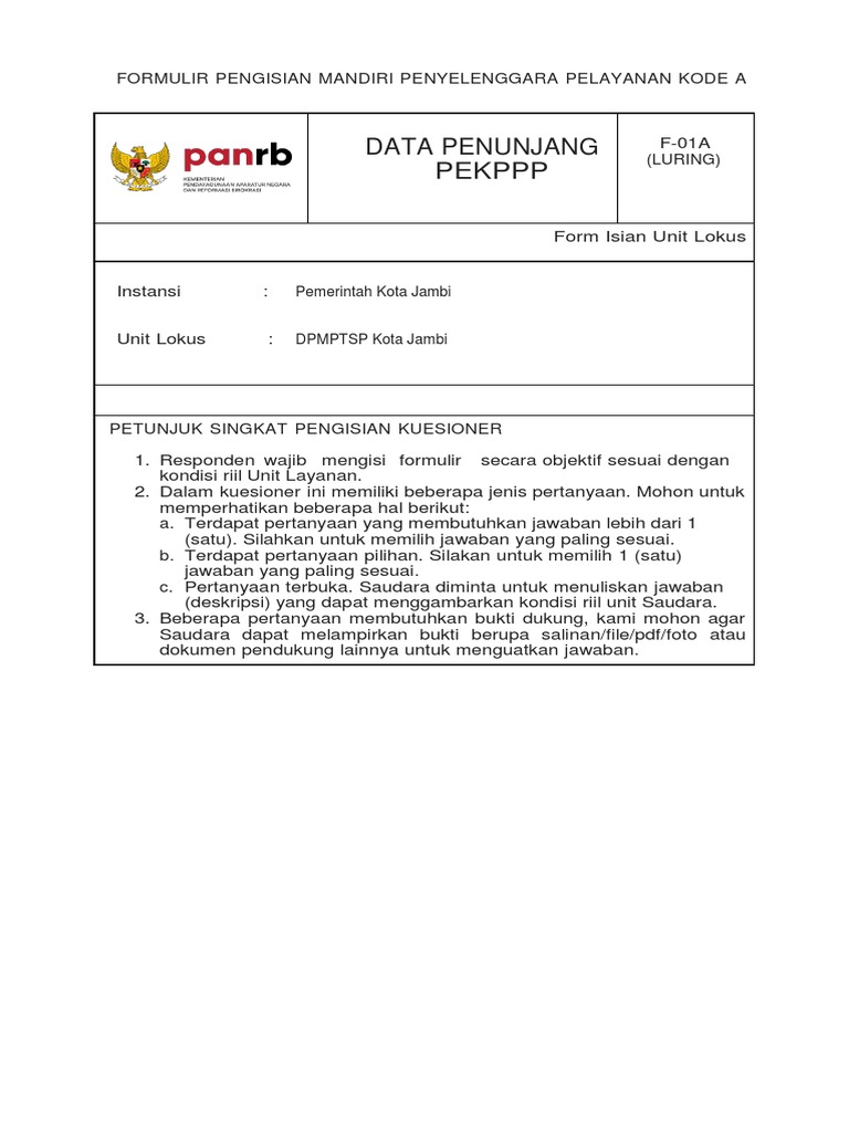 Contoh Formulir F-01 DPMPTSP Kota Jambi 2022 | PDF | Bisnis