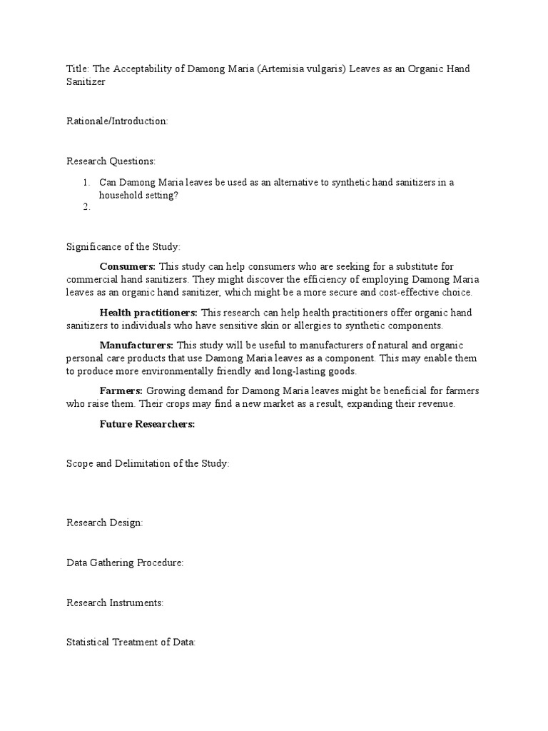 Organic Sanitizer: Damong Maria Study | PDF