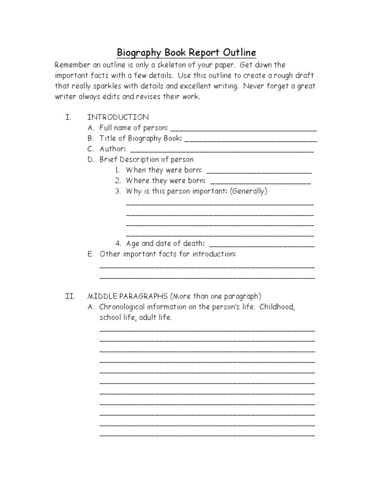 Biography Book Report Outline Guide | PDF