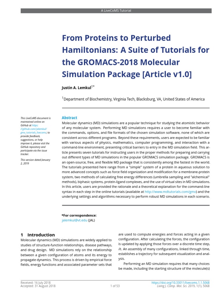 GROMACS-2018 MD Simulation Tutorials | PDF | Solvation | Force Field ...