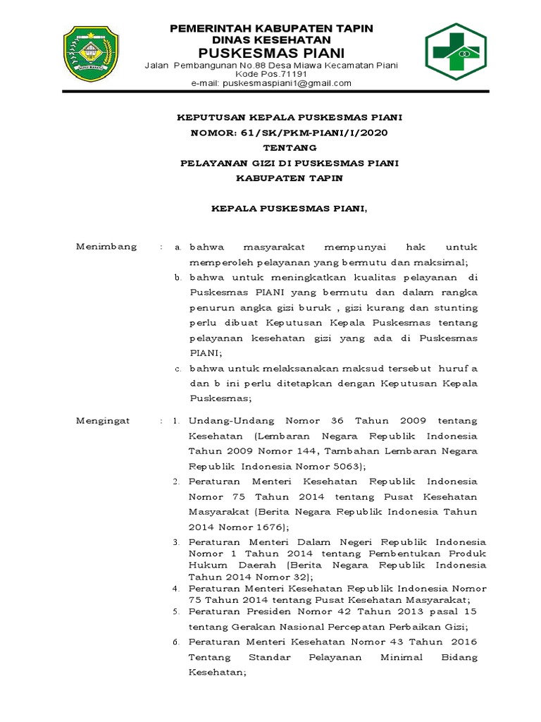 SK Pelayanan Gizi | PDF