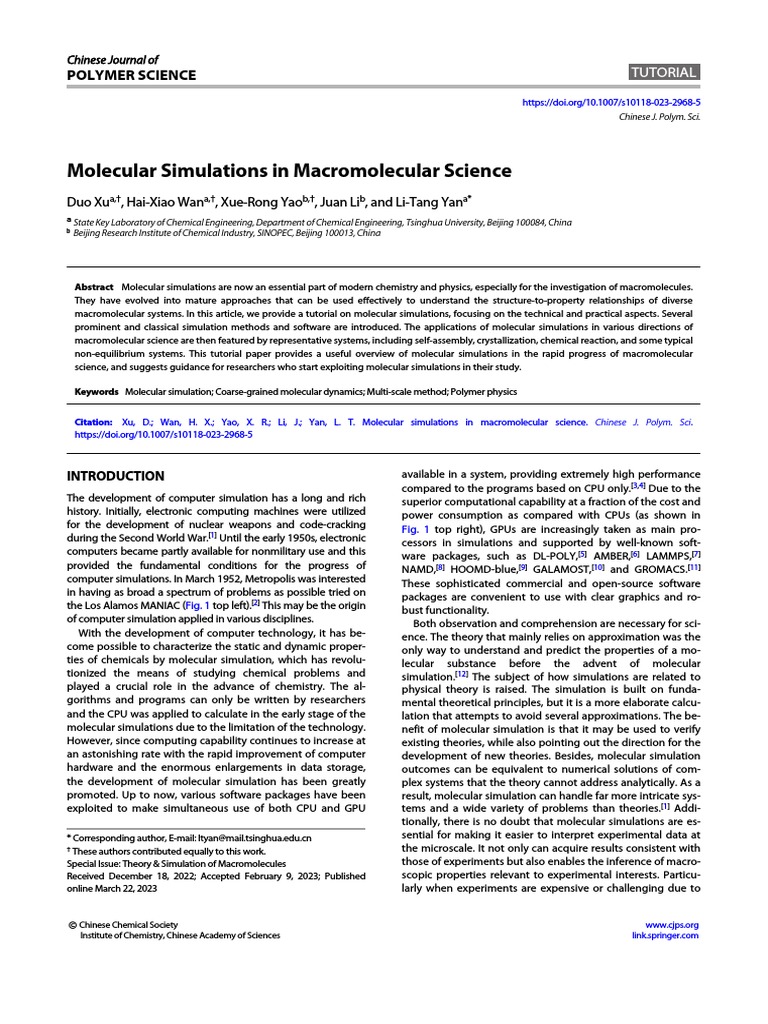 Molecular Simulations In Macromolecular Science Download Free Pdf