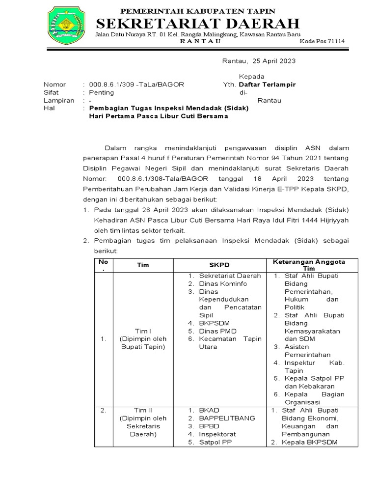 Surat Sidak | PDF
