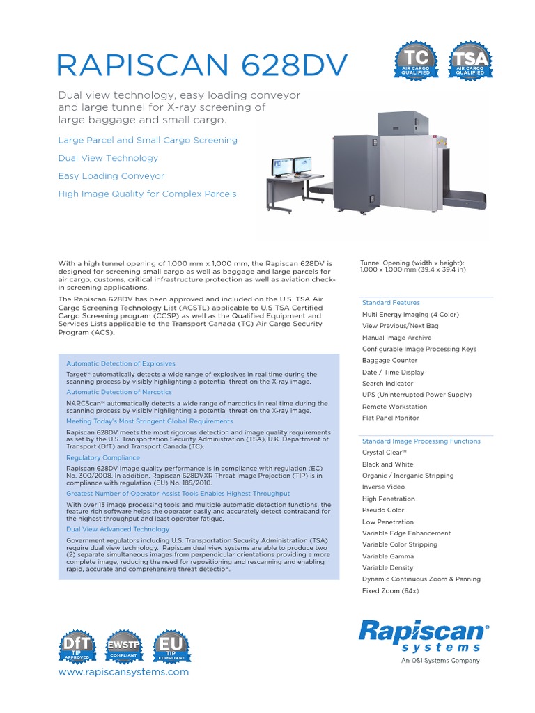 Rapiscan 628DV Datasheet | PDF | Transportation Security Administration ...